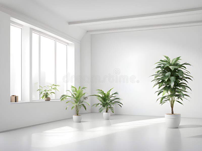 Empty Modern White Interior Design, 3d Render Illustration, Ai ...