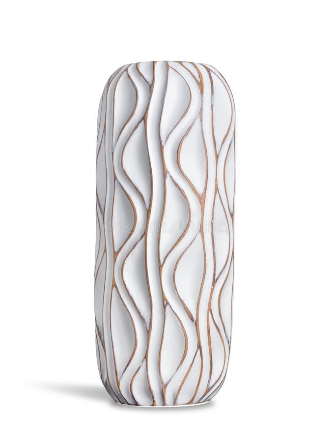Empty Modern White Vase with Wavy Lines on White Background Stock Image ...