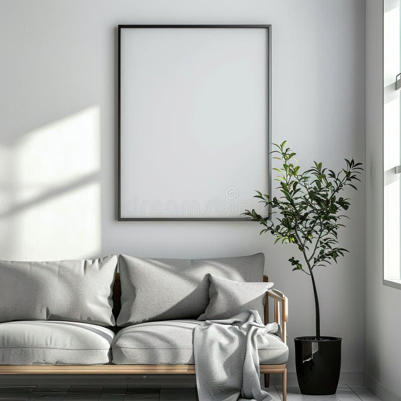 An Empty ,modern and Wide Picture Frame on a White Wall Stock Photo ...