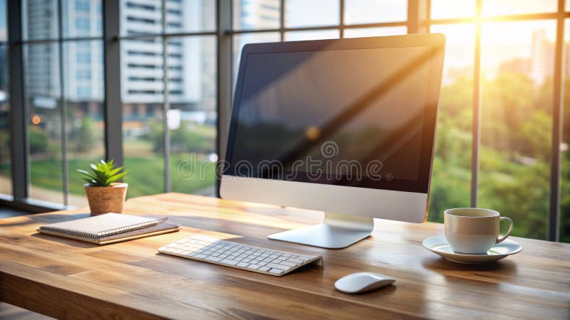 Empty Modern Workspace Sleek Desk Setup with Computer Monitor Keyboard ...