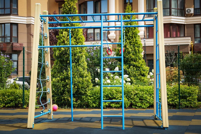 Empty Monkey Bars on Outdoor Children S Playground in Residential Area ...