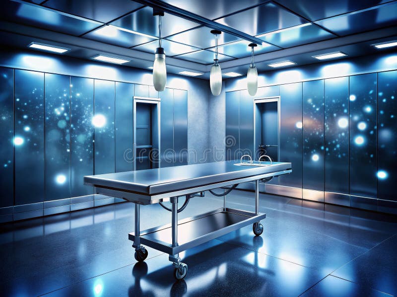 Empty Morgue Cold Steel Table Under Dramatic Lighting a Study in ...