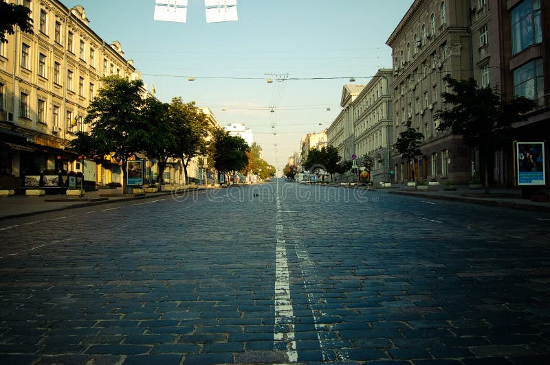 Empty Morning Street in City Kiev Editorial Image - Image of city ...