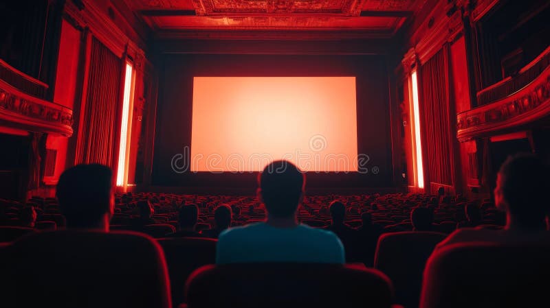 Empty Movie Theater with Blank Screen in Dark Auditorium Stock ...