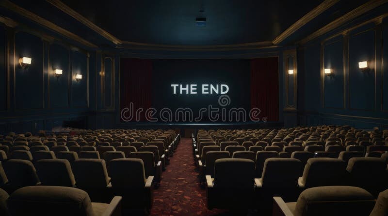 Empty Movie Theater with the END on Screen Stock Illustration ...