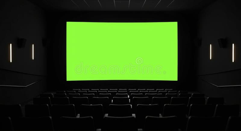 Empty Movie Theater with Green Screen Ready for Content Insertion Stock ...
