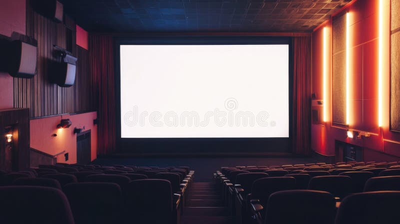 Empty Movie Theater with Large White Screen Stock Illustration ...