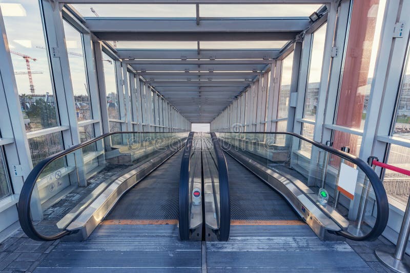 Empty Moving Escalator Tracks. Stock Image - Image of speed, building ...