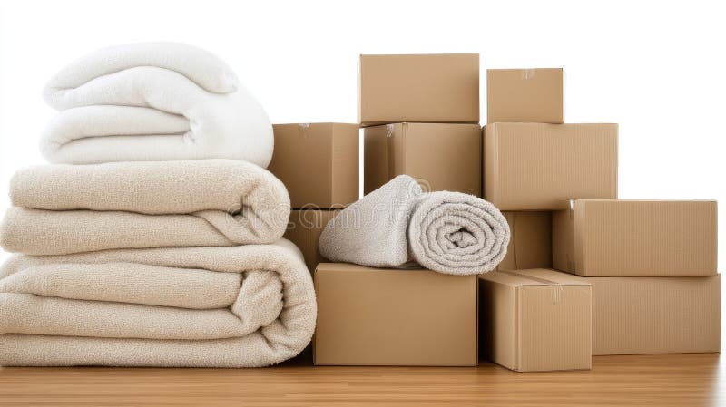 Empty Moving Truck Interior Shows Boxes Neatly Stacked with Folded ...