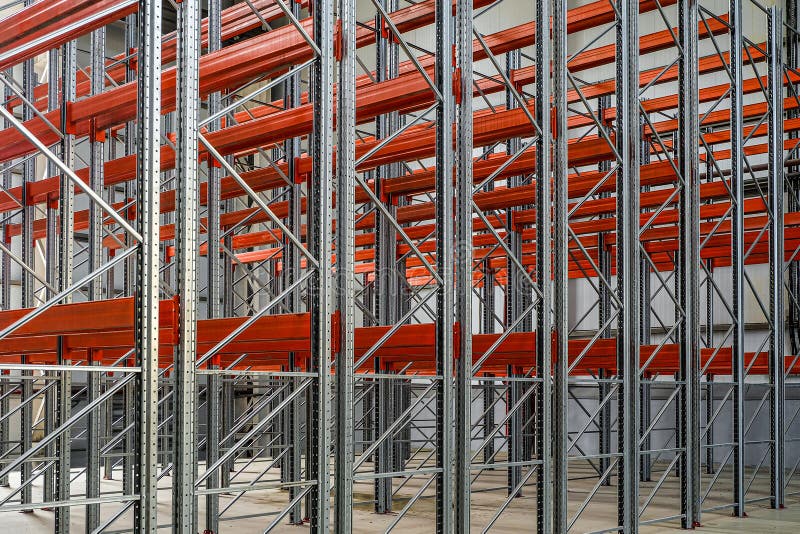 Empty Industrial Warehouse Building with Rows of Racks Stock Photo ...