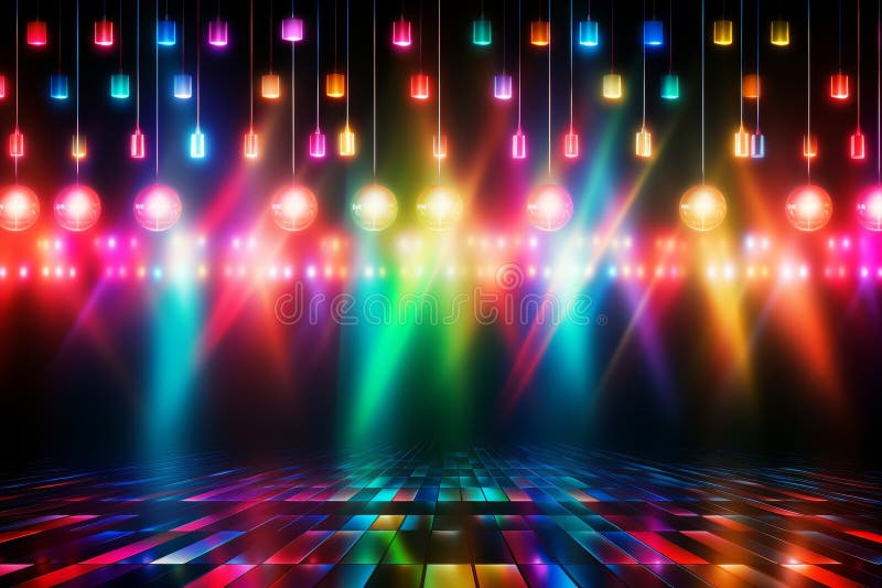 Empty Multicolored Disco Dance Floor with Flashing Stage Lights, Party ...
