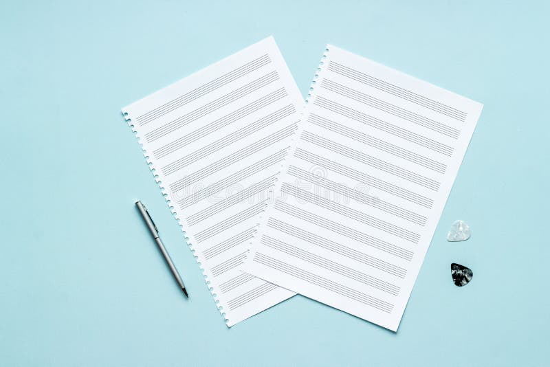 Music Sheets with Musical Notes and Headphones, Top View Stock Photo ...