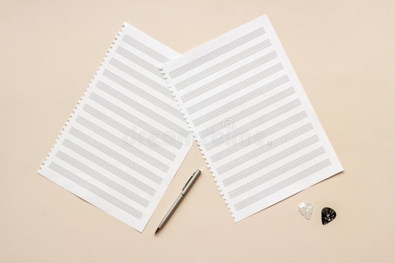 Empty Music Sheets for Writing Notes, Top View. Compose Music Concept ...