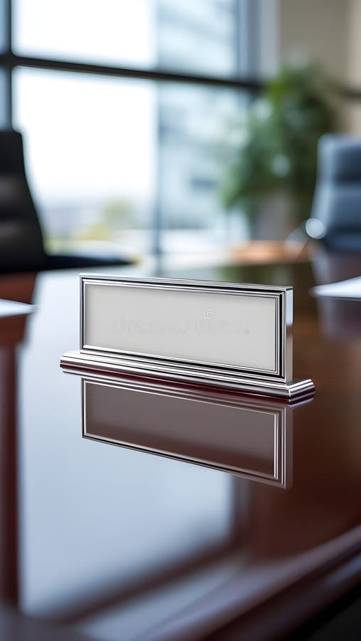Empty Nameplate Mockup on Wooden Office Desk Workplace ID Identity ...