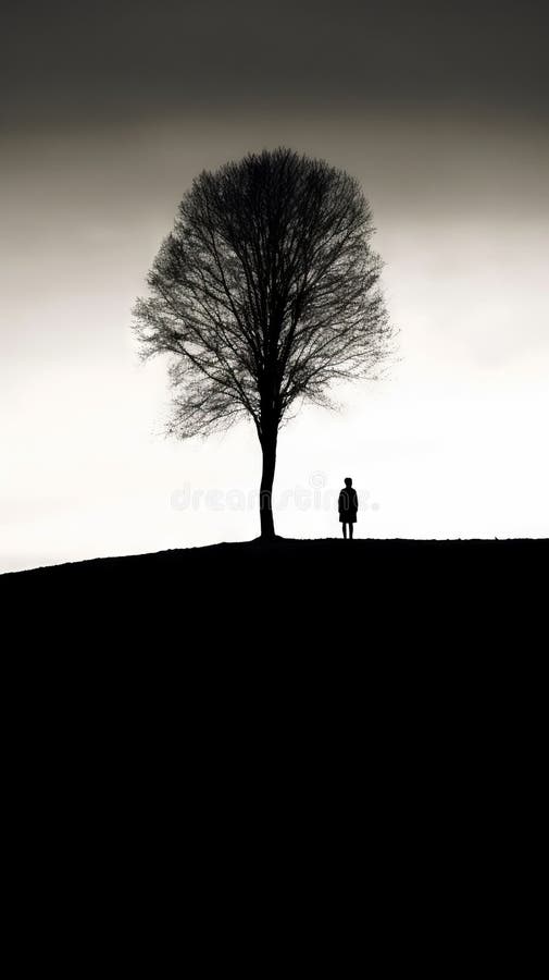 Empty Negative Space Minimalistic Photo of Man with Tree Silhouette ...
