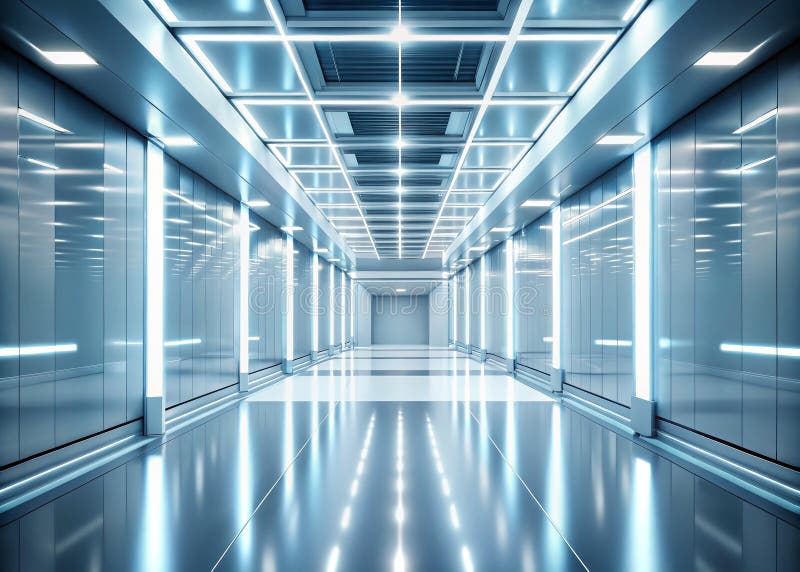 Empty Neon Corridor Futuristic Studio Design with Abstract White 3D ...