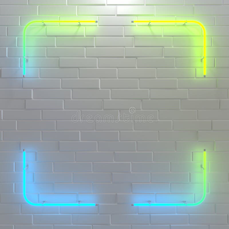 Empty Neon Sign with Illumination on Wall. 3d Illustration Stock ...