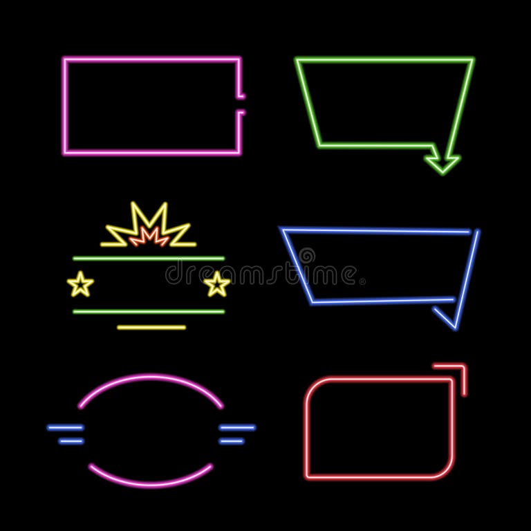 Empty Neon Signs. Set of Bright Neon Frames Stock Vector - Illustration ...