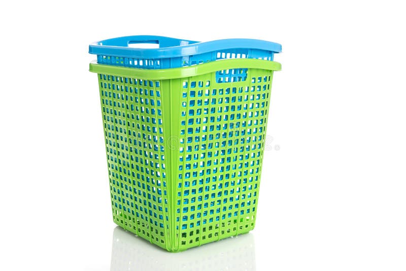 Empty New Blue and Green Plastic Basket Isolated on White Stock Photo ...