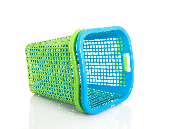 Empty New Blue and Green Plastic Basket Isolated on White Stock Photo ...