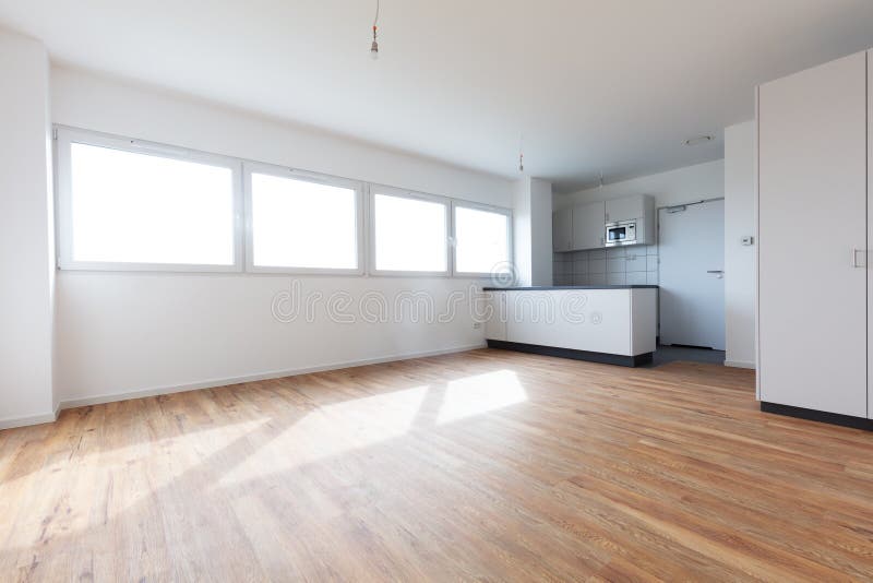 Empty New Office Room with Small Kitchen for Rent Stock Photo - Image ...