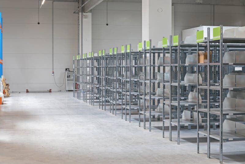 Empty Shelving System stock image. Image of europe, warehouse - 196975341