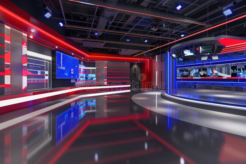 Empty News Studio with Red and Blue Lighting Stock Illustration ...
