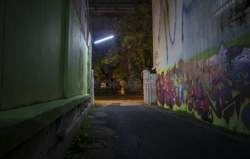 Empty Night Alley on the Street Stock Photo - Image of wall, lane ...