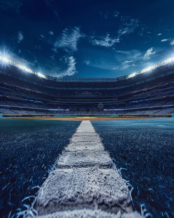Illuminated Empty Football Stadium Night Match Under Bright Floodlights ...