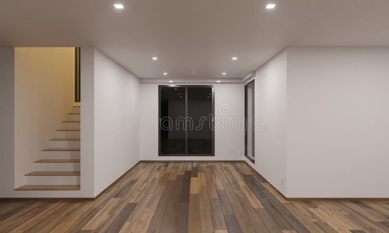 Empty Night Time Rendering of Open Plan Floor Stock Illustration ...