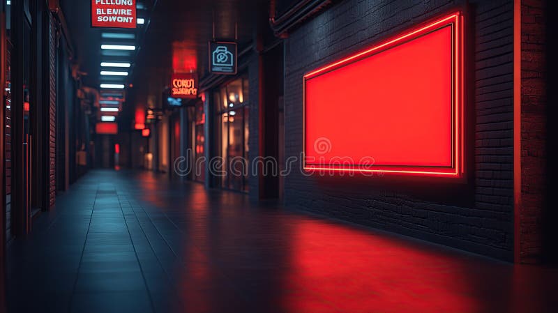 Empty Nighttime Alleyway with Red Neon Sign Stock Illustration ...