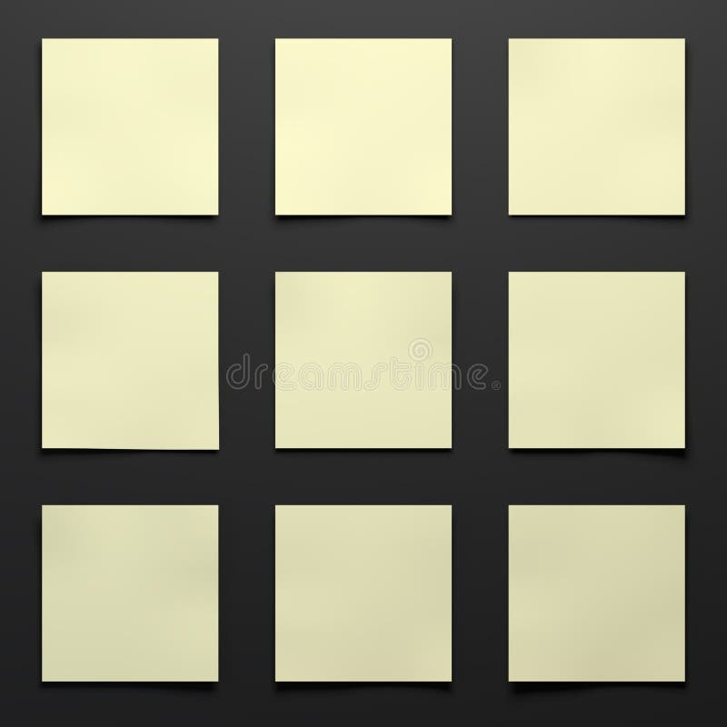 Empty Nine Light Yellow Notes Papers on Black Table Stock Illustration ...