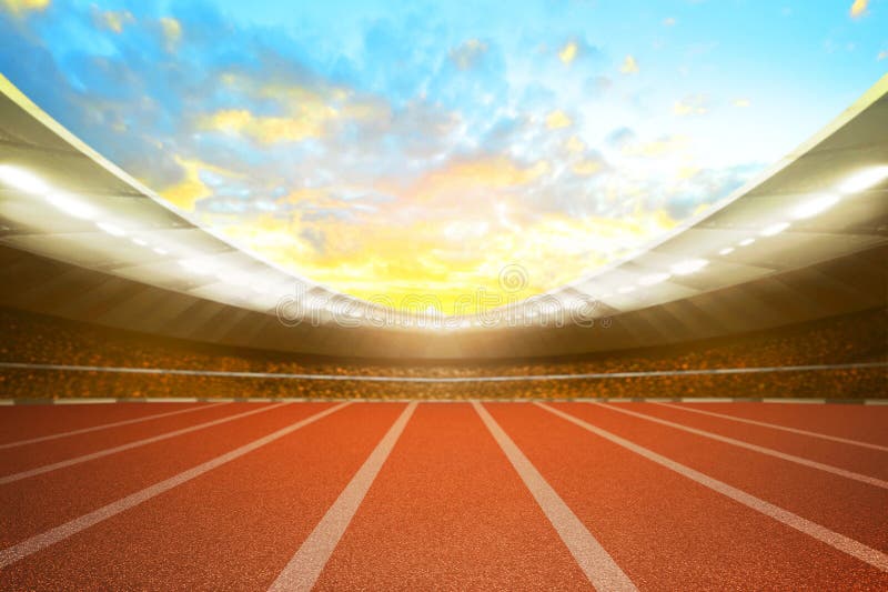 Empty Nobody Running Track with Sunset Sky, Sport Backgrounds Stock ...