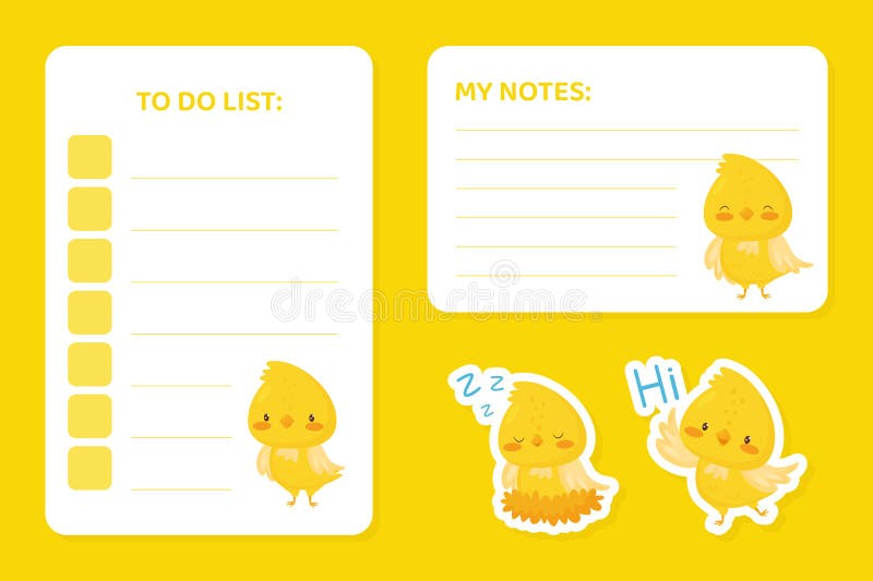 Empty Note Card with Cute Canary Cartoon Yellow Bird Vector Template ...
