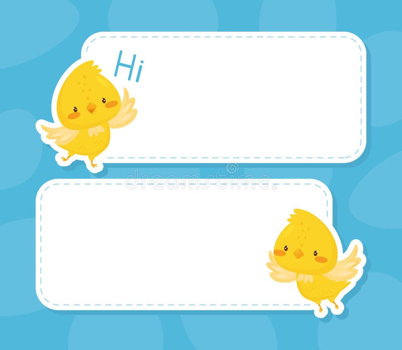 Empty Note Card with Cute Canary Cartoon Yellow Bird Vector Template ...