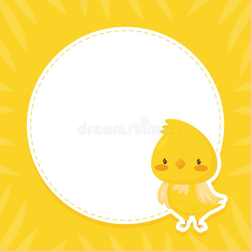 Empty Note Card with Cute Canary Cartoon Yellow Bird Vector Template ...