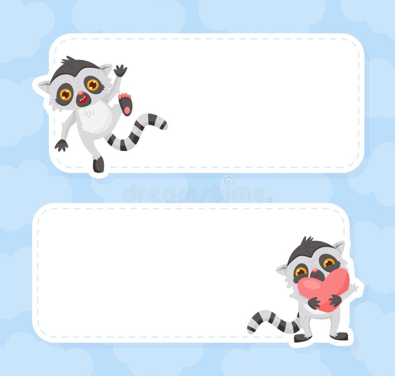 Empty Note Card with Cute Lemur Funny Exotic Animal Vector Template ...