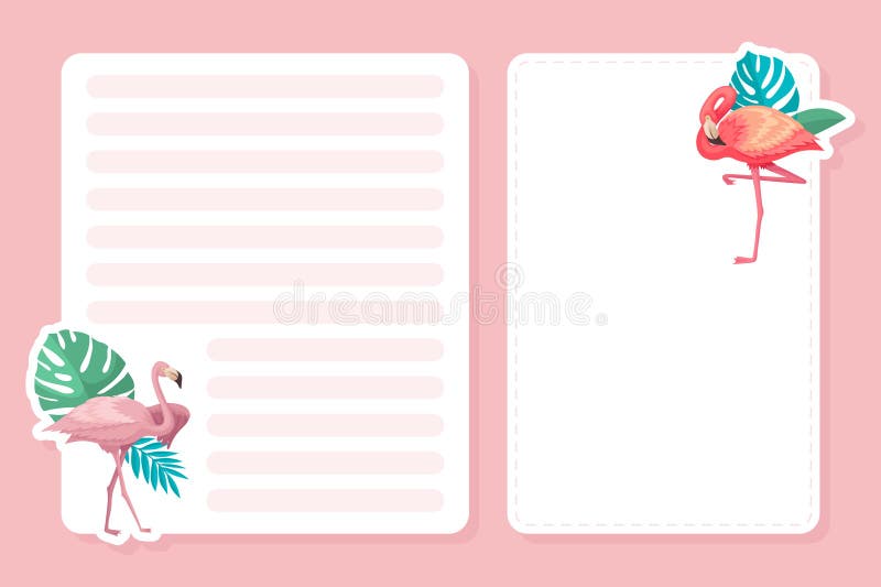 Empty Note Card with Flamingo Bird and Tropical Leaf Vector Template ...