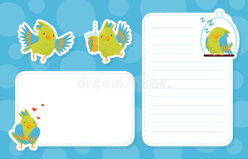 Empty Note Card with Green Parrot Funny Bird Vector Template Stock ...