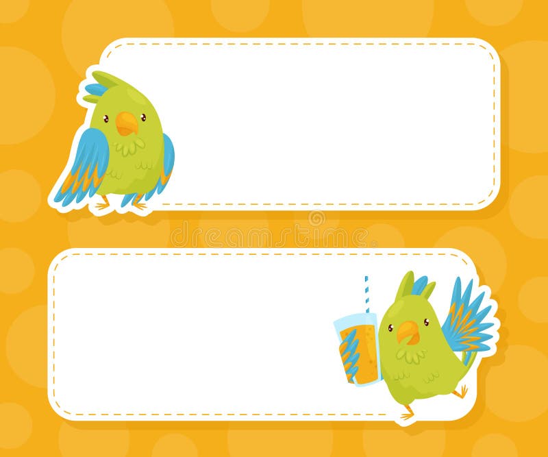 Empty Note Card with Green Parrot Funny Bird Vector Template Stock ...