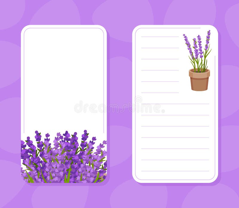Empty Note Card with Purple Lavender Flower Vector Template Stock ...