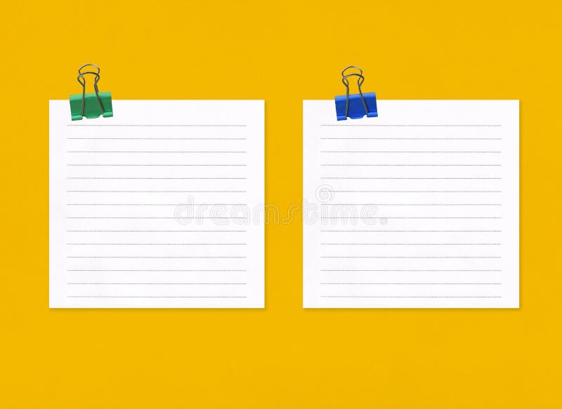Empty Note Paper with Clip on Yellow Art Paper Background Stock Image ...