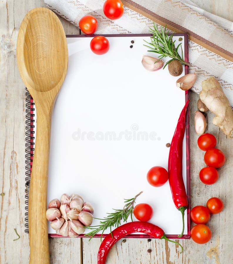 Blank notebook for recipes stock image. Image of garlic - 22199093