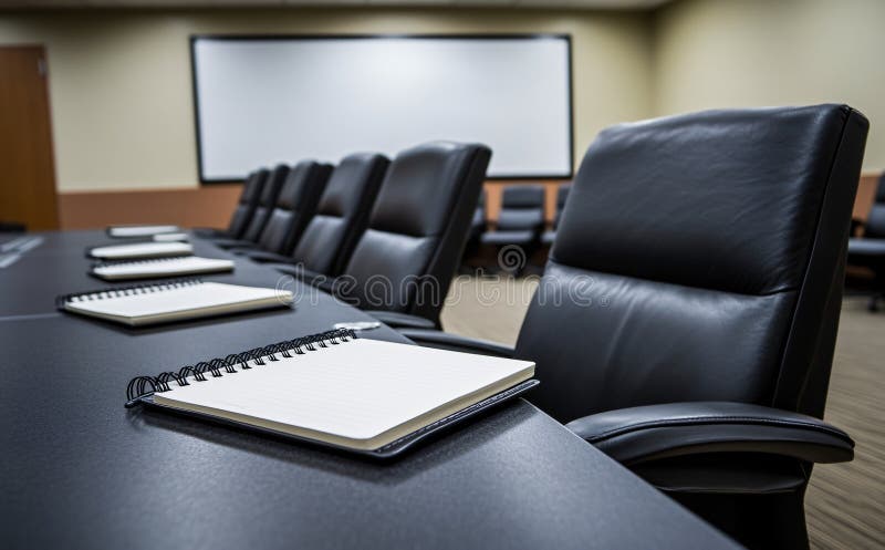 Empty Notebooks on Modern Conference Table in High Quality Image Stock ...