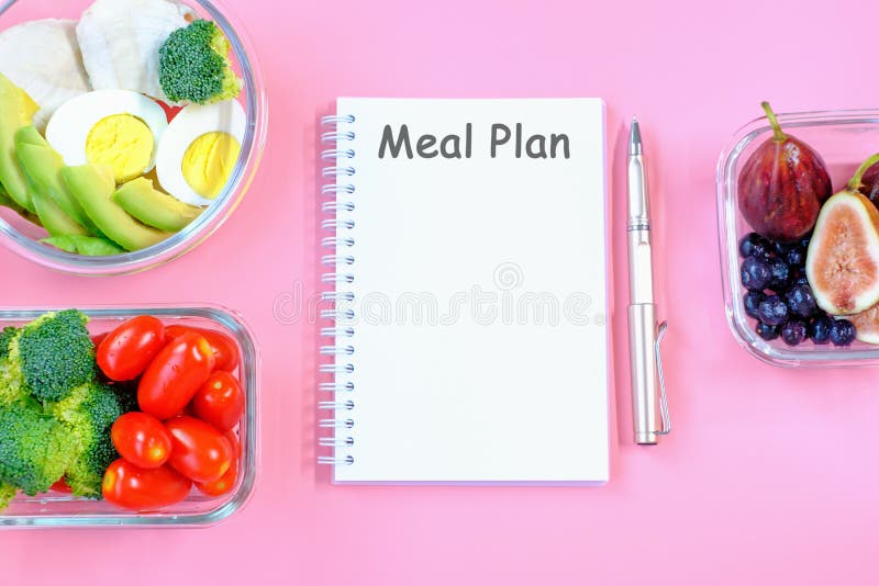 Empty Notepad with Inscription Meal Plan on Pink Background and ...