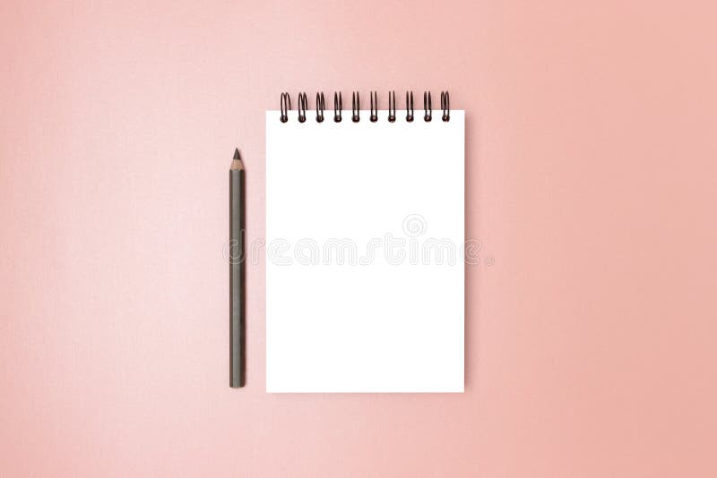 Empty Notepad Mockup and Pencil on a Pink Shiny Background. Stock Image ...