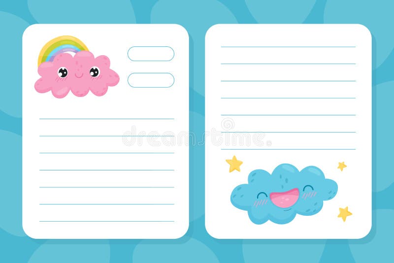 Empty Notepad Page with Cute Cloud and Rainbow Vector Template Stock ...