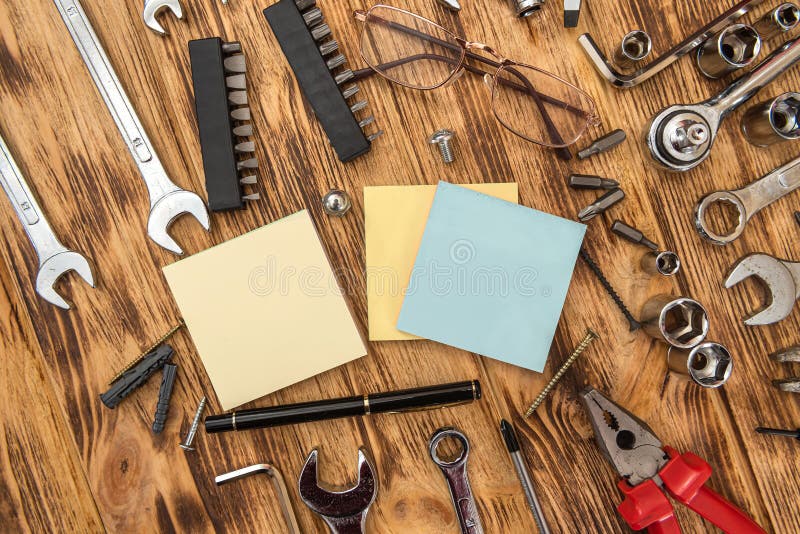 Empty Notepad Surrounded a Set of Construction Tools Stock Image ...