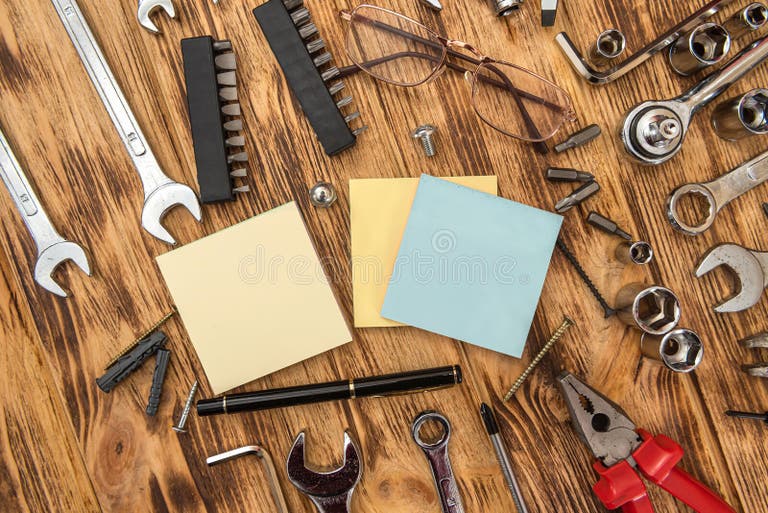 Empty Notepad Surrounded a Set of Construction Tools Stock Image ...