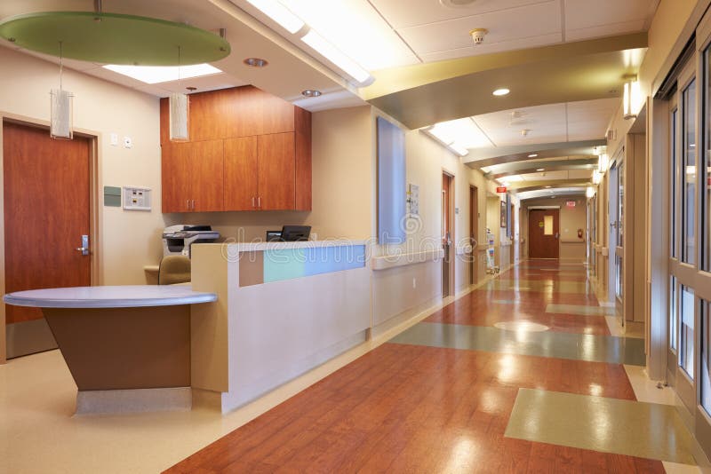 Empty Nurses Station and Corridor in Modern Hospital Stock Photo ...